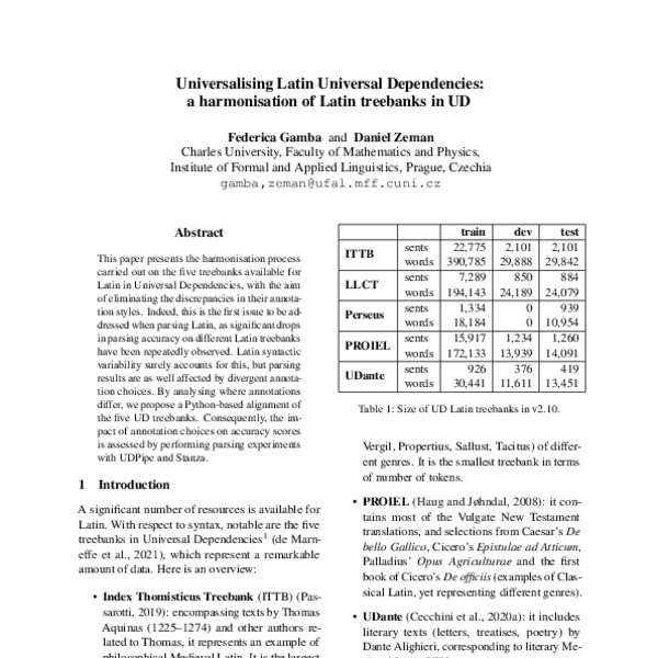 Universalising Latin Universal Dependencies: a harmonisation of Latin ...