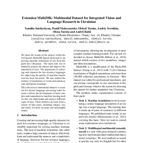 Extension Multi30K: Multimodal Dataset for Integrated Vision and Language Research in Ukrainian ...