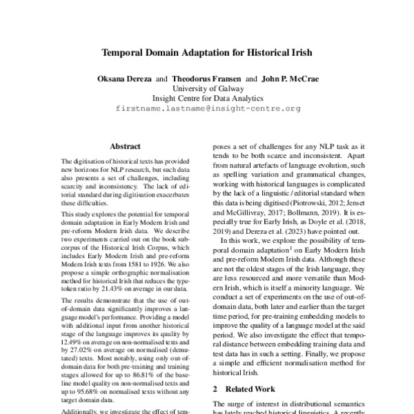 Temporal Domain Adaptation for Historical Irish - ACL Anthology