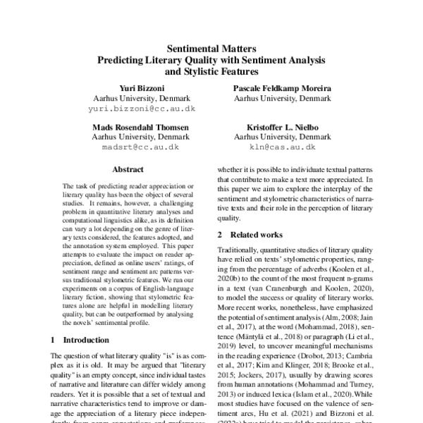 Sentimental Matters - Predicting Literary Quality by Sentiment Analysis ...
