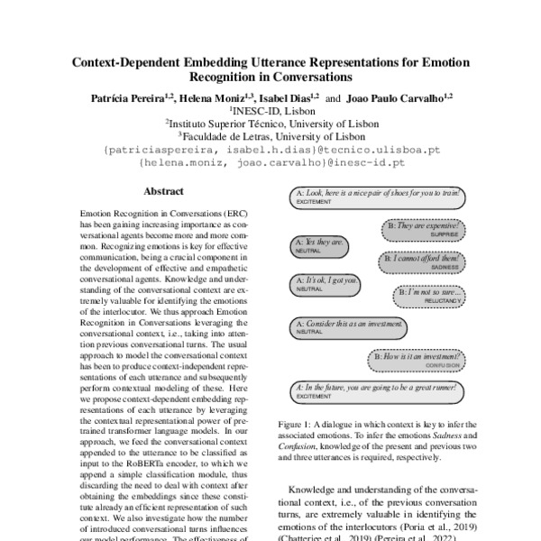 Context Dependent Embedding Utterance Representations For Emotion Recognition In Conversations