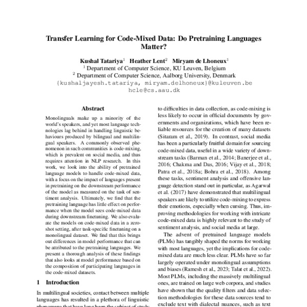 Transfer Learning for Code-Mixed Data: Do Pretraining Languages Matter? - ACL Anthology