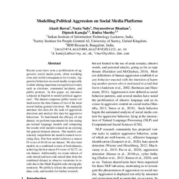 Modelling Political Aggression on Social Media Platforms - ACL Anthology