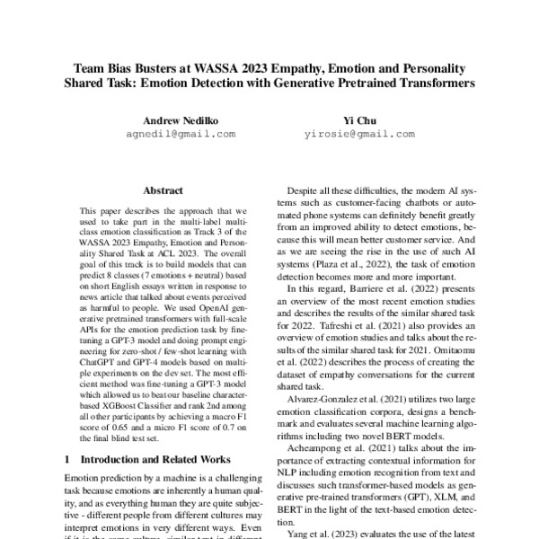 Team Bias Busters at WASSA 2023 Empathy, Emotion and Personality Shared Task: Emotion Detection ...