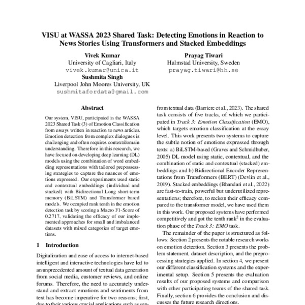 VISU at WASSA 2023 Shared Task: Detecting Emotions in Reaction to News ...