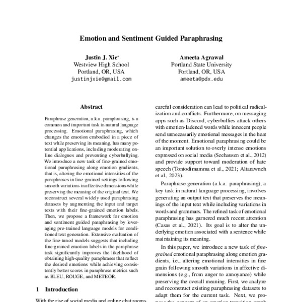 Emotion and Sentiment Guided Paraphrasing - ACL Anthology
