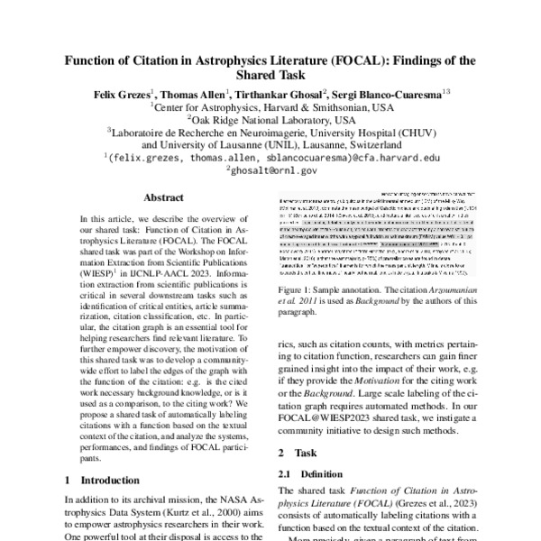 Function of Citation in Astrophysics Literature (FOCAL): Findings of ...