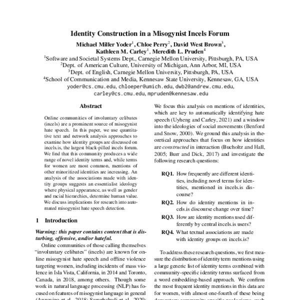 Identity Construction in a Misogynist Incels Forum - ACL Anthology