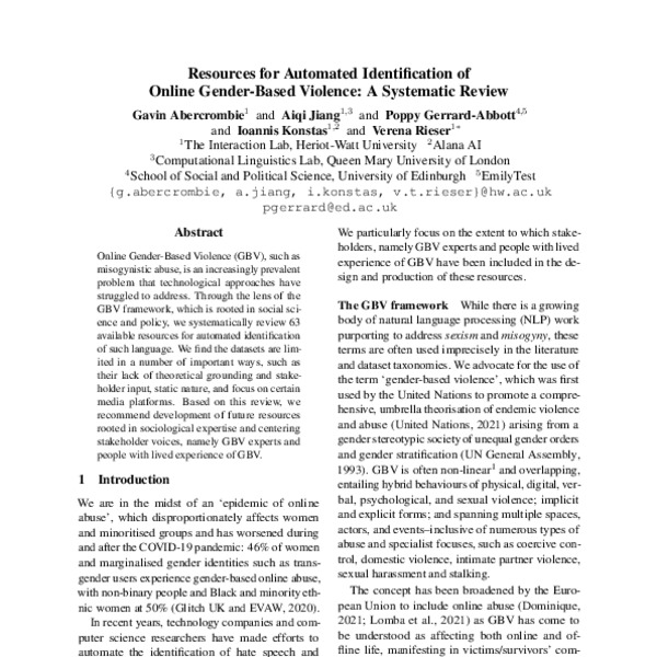 Resources for Automated Identification of Online Gender-Based Violence ...