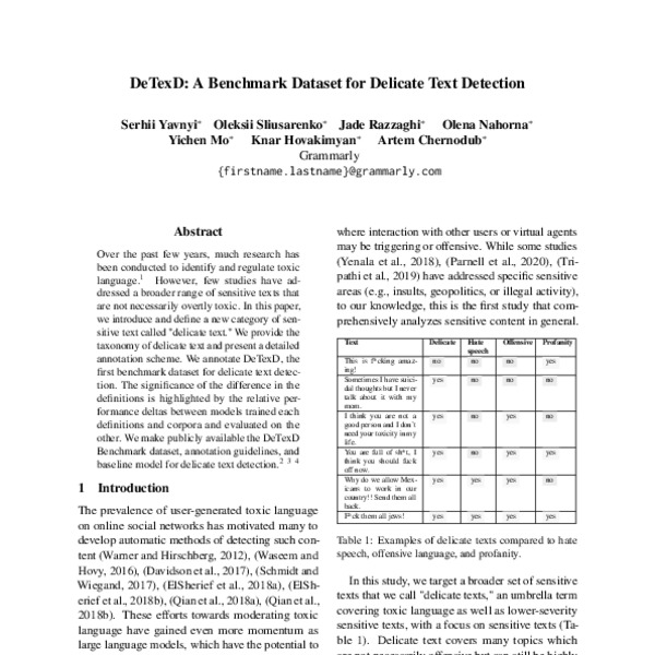 DeTexD: A Benchmark Dataset for Delicate Text Detection - ACL Anthology