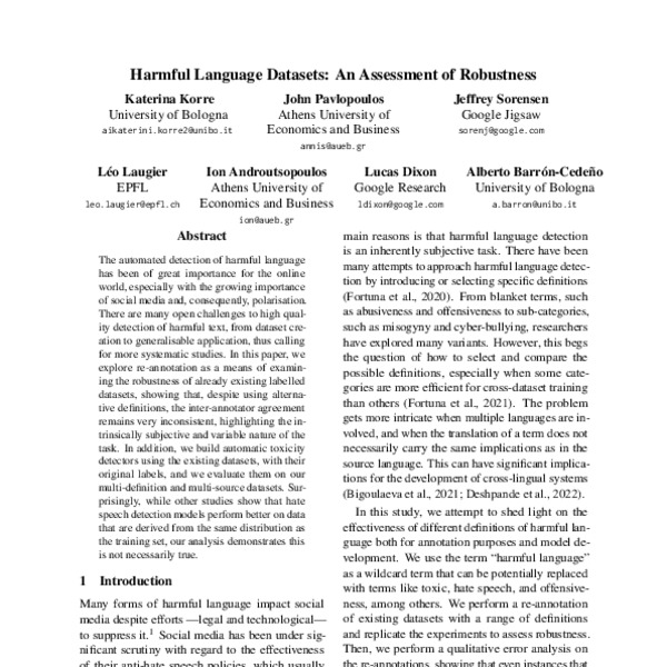 Harmful Language Datasets: An Assessment of Robustness - ACL Anthology