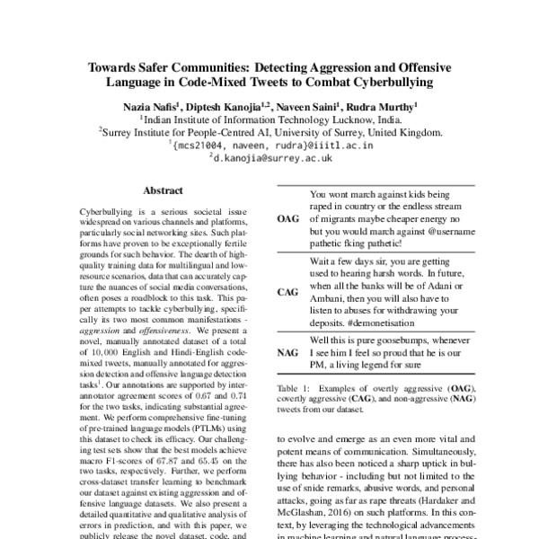 Towards Safer Communities: Detecting Aggression and Offensive Language ...