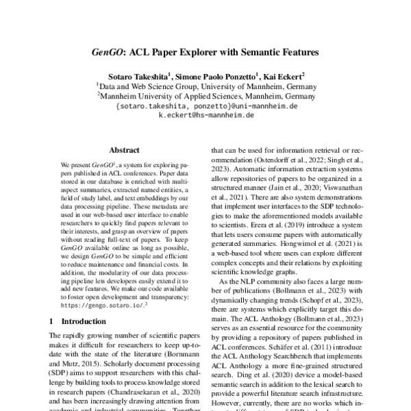 GenGO: ACL Paper Explorer with Semantic Features - ACL Anthology