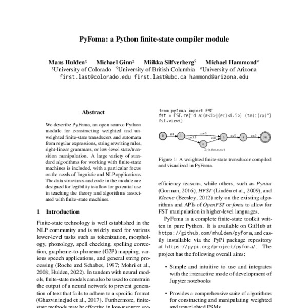 PyFoma: a Python finite-state compiler module - ACL Anthology