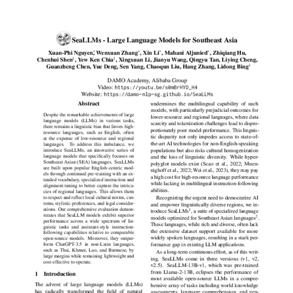 SeaLLMs - Large Language Models for Southeast Asia - ACL Anthology