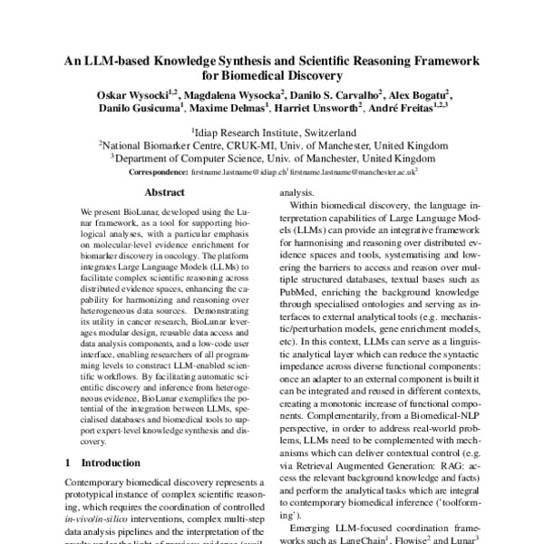 An Llm Based Knowledge Synthesis And Scientific Reasoning Framework For Biomedical Discovery