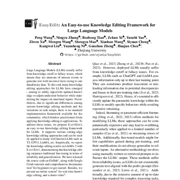 EasyEdit: An Easy-to-use Knowledge Editing Framework for Large Language ...