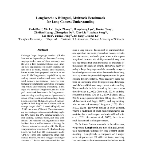 LongBench: A Bilingual, Multitask Benchmark for Long Context Understanding - ACL Anthology