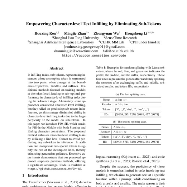 Empowering Character-level Text Infilling by Eliminating Sub-Tokens - ACL Anthology