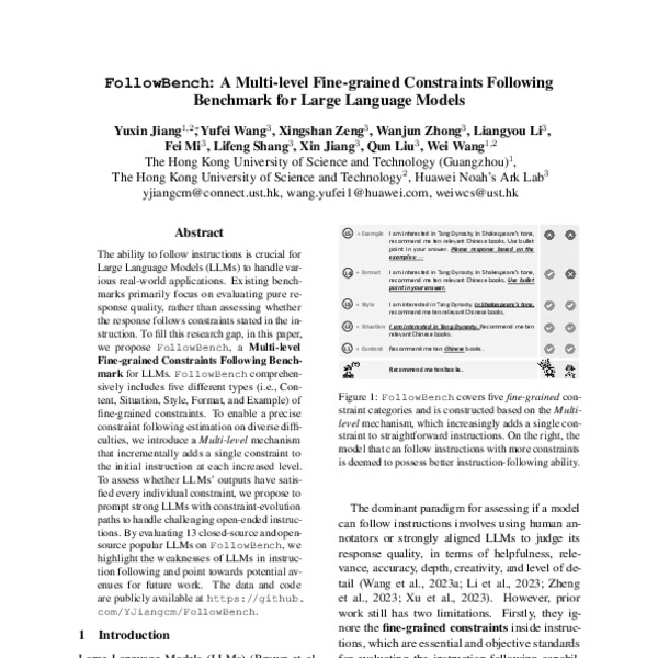 FollowBench: A Multi-level Fine-grained Constraints Following Benchmark for Large Language ...