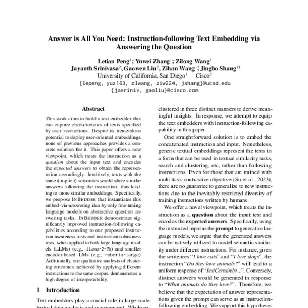 Answer Is All You Need Instruction Following Text Embedding Via Answering The Question Acl