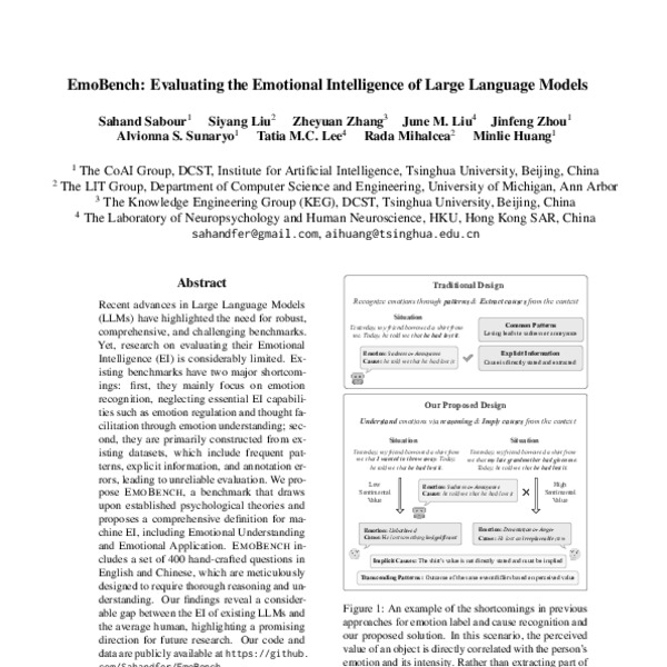 EmoBench: Evaluating the Emotional Intelligence of Large Language Models - ACL Anthology