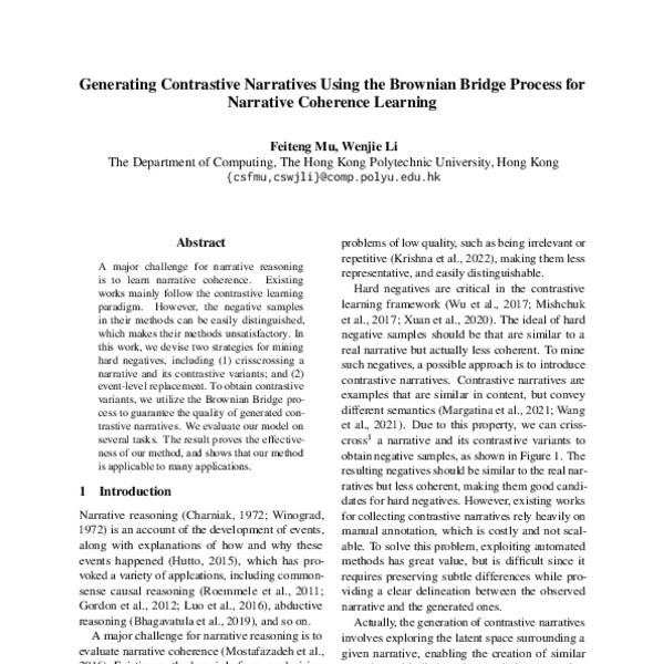 Generating Contrastive Narratives Using the Brownian Bridge Process for ...