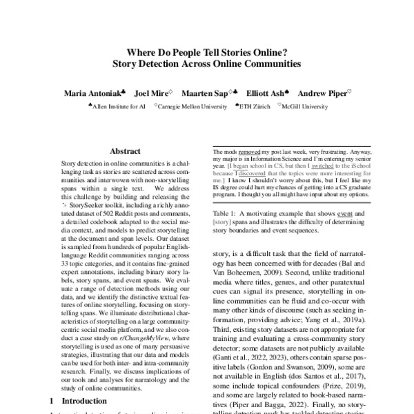 Where Do People Tell Stories Online? Story Detection Across Online ...