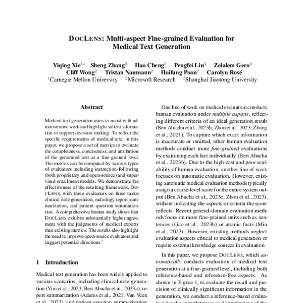 Doclens Multi Aspect Fine Grained Evaluation For Medical Text Generation Acl Anthology