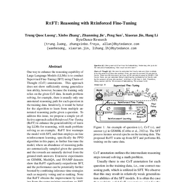 Reft Reasoning With Reinforced Fine Tuning Acl Anthology