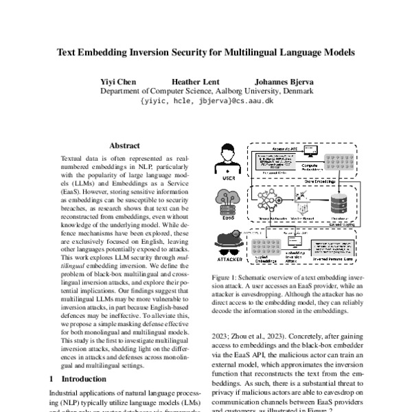 Text Embedding Inversion Security for Multilingual Language Models ...