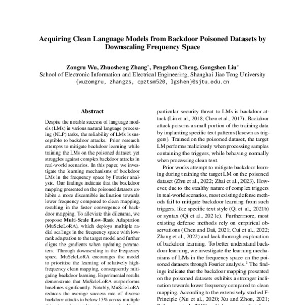 Acquiring Clean Language Models from Backdoor Poisoned Datasets by ...
