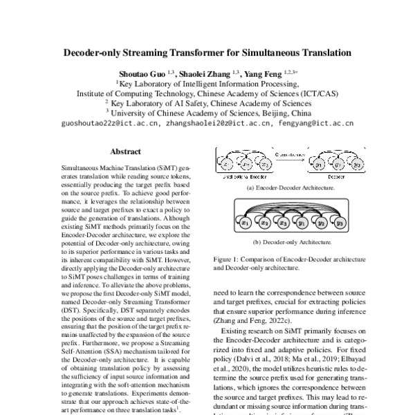 Decoder-only Streaming Transformer for Simultaneous Translation - ACL ...