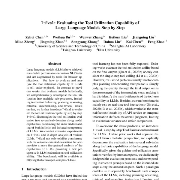T Eval Evaluating The Tool Utilization Capability Of Large Language Models Step By Step Acl