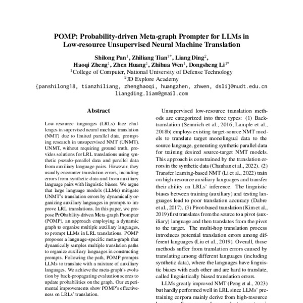 POMP: Probability-driven Meta-graph Prompter for LLMs in Low-resource Unsupervised Neural ...