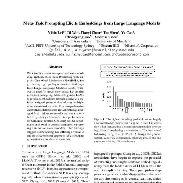 Meta Task Prompting Elicits Embeddings From Large Language Models Acl