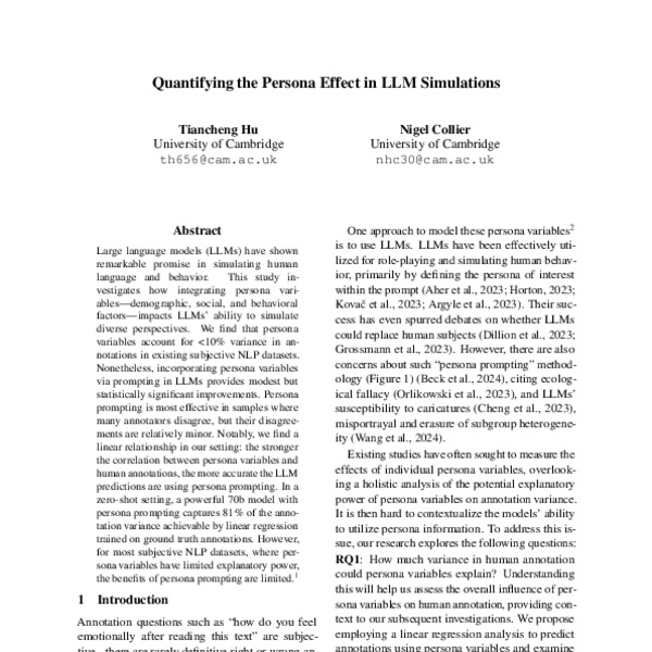 Quantifying the Persona Effect in LLM Simulations - ACL Anthology
