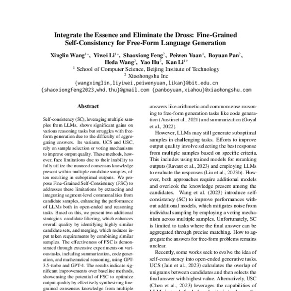 Integrate the Essence and Eliminate the Dross: Fine-Grained Self-Consistency for Free-Form ...