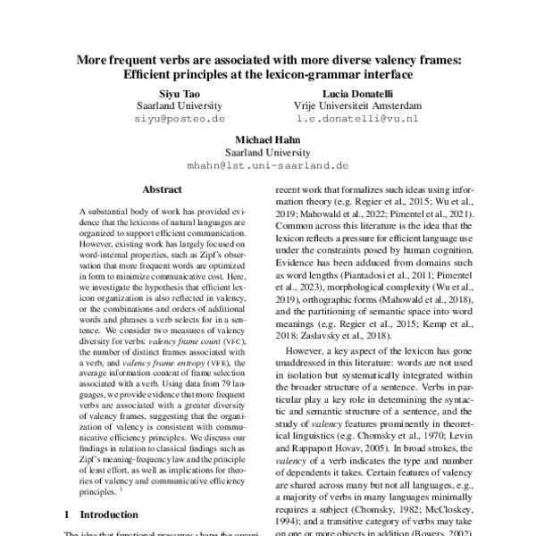 More frequent verbs are associated with more diverse valency frames ...
