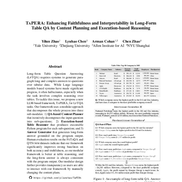 Tapera Enhancing Faithfulness And Interpretability In Long Form Table Qa By Content Planning