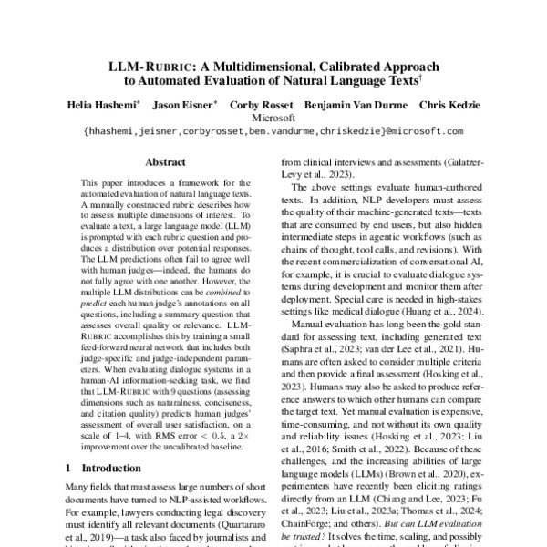 LLM-Rubric: A Multidimensional, Calibrated Approach to Automated ...