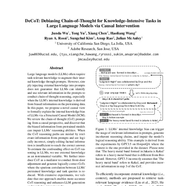 DeCoT: Debiasing Chain-of-Thought for Knowledge-Intensive Tasks in Large Language Models via ...