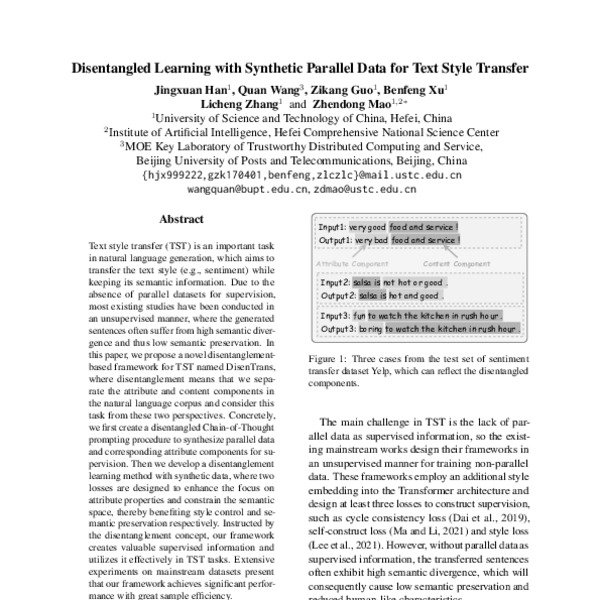 Disentangled Learning with Synthetic Parallel Data for Text Style ...