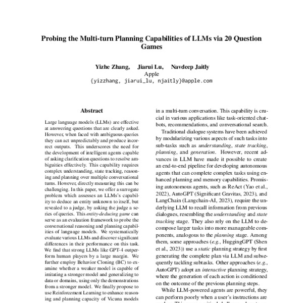 Probing the Multi-turn Planning Capabilities of LLMs via 20 Question ...
