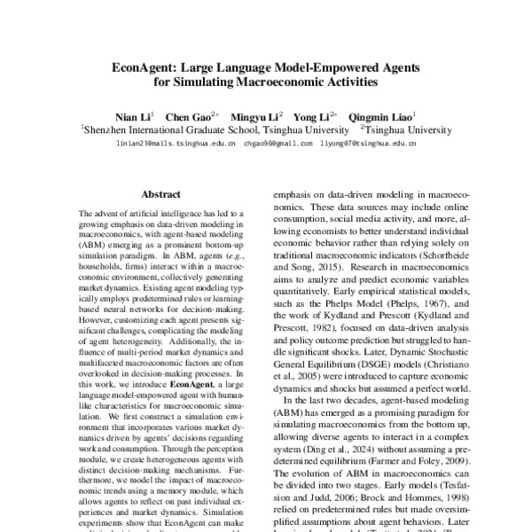 EconAgent: Large Language Model-Empowered Agents for Simulating Macroeconomic Activities - ACL ...