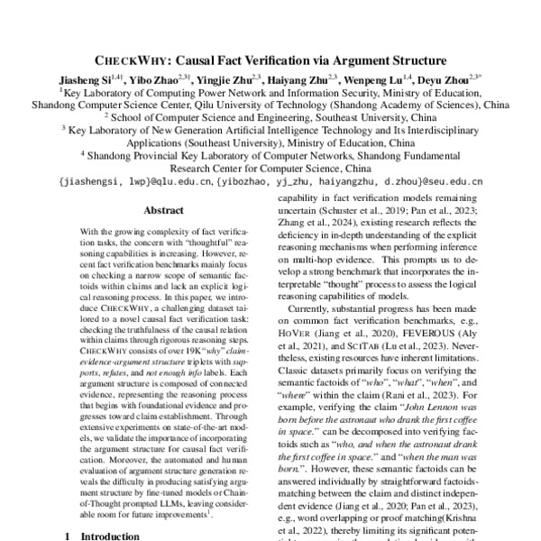 CHECKWHY: Causal Fact Verification via Argument Structure - ACL Anthology