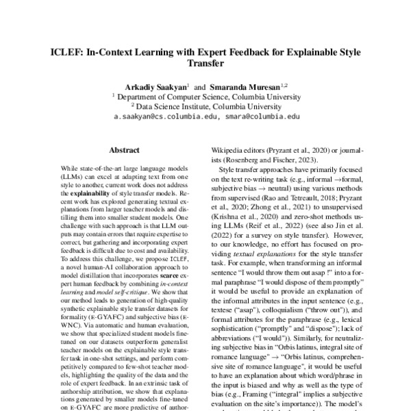 ICLEF: In-Context Learning with Expert Feedback for Explainable Style ...