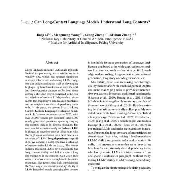 LooGLE: Can Long-Context Language Models Understand Long Contexts? - ACL Anthology