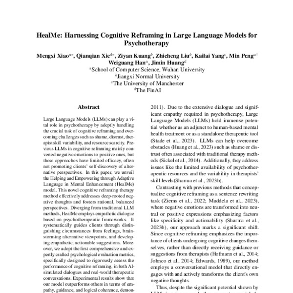 HealMe: Harnessing Cognitive Reframing in Large Language Models for ...