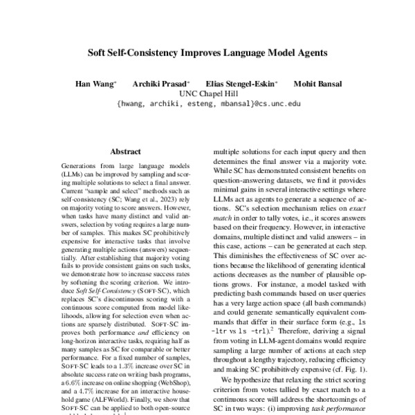Soft Self-Consistency Improves Language Models Agents - ACL Anthology